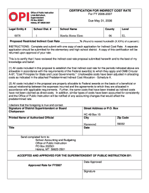 Fillable Online opi mt CERTIFICATION FOR INDIRECT COST RATE Office of ...