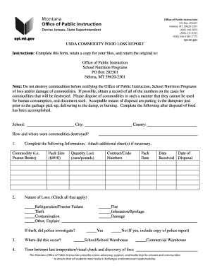 Fillable Online opi mt USDA COMMODITY FOOD LOSS REPORT Fax Email Print ...