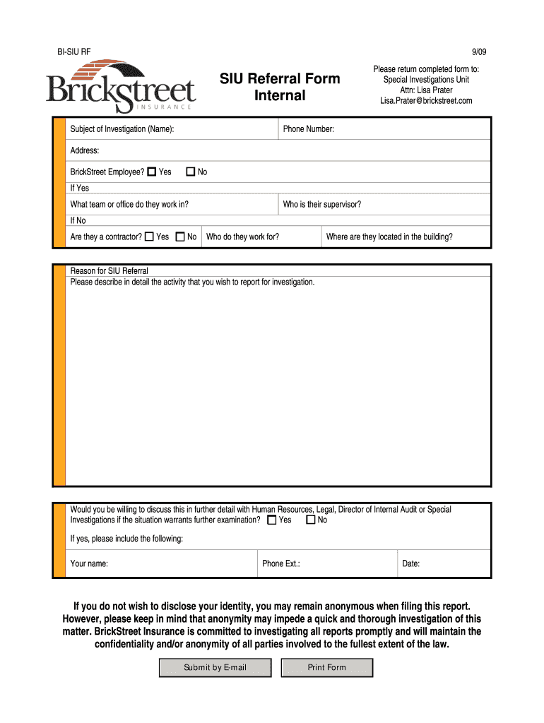 Fillable Online Please return completed form to SIU Referral Form ...