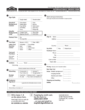 Fillable Online INTERNATIONAL ORDER FORM - Mayfair Signs Fax Email ...
