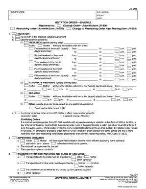 Fillable Online VISITATION ORDERJUVENILE Custody Order Juvenile form JV Fax Email Print - pdfFiller