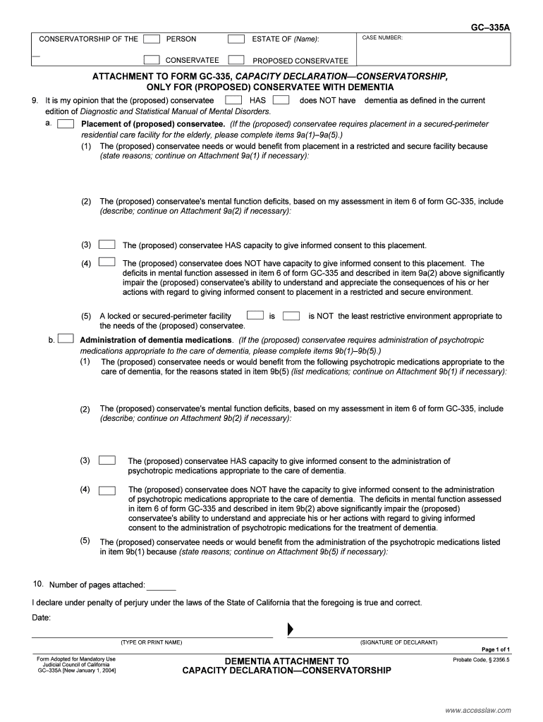 Fillable Online ATTACHMENT TO FORM GC-335 CAPACITY DECLARATION Fax ...