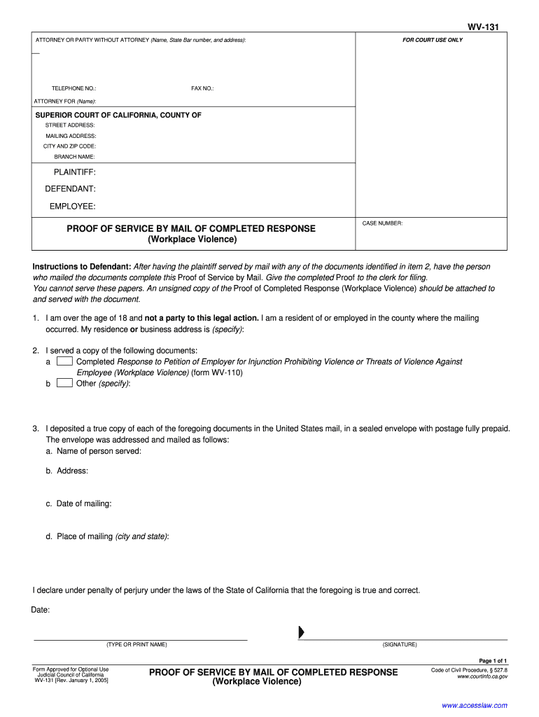 Fillable Online PROOF OF SERVICE BY MAIL OF COMPLETED RESPONSE Free ...