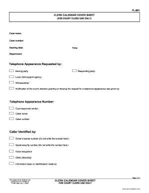 Fillable Online CLERK CALENDAR COVER SHEET Fax Email Print - pdfFiller