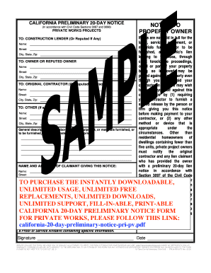 Fillable Online California 20-Day Preliminary Notice Form for Private ...