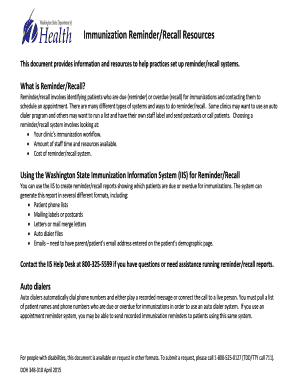 Fillable Online Immunization Reminder/Recall Resources Fax Email Print ...