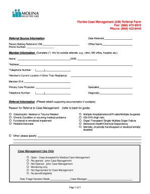 Fillable Online Florida Case Management CM Referral Form Fax 866 472 ...