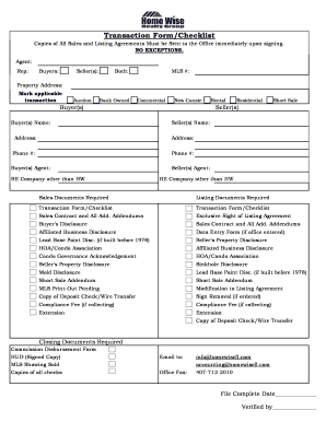 Fillable Online Transaction FormChecklist - isvrnet Fax Email Print ...