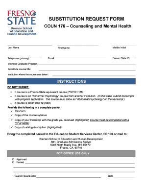 Fillable Online fresnostate SUBSTITUTION REQUEST FORM - California ...