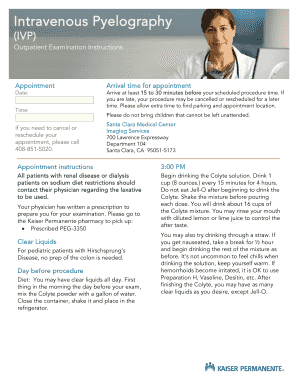 Fillable Online mydoctor kaiserpermanente IVP Patient Instructions ...