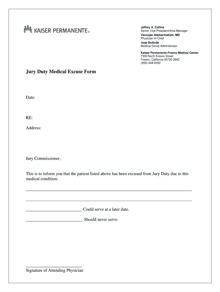Kaiser Jury Duty Excuse Fill Online Printable Fillable Blank 