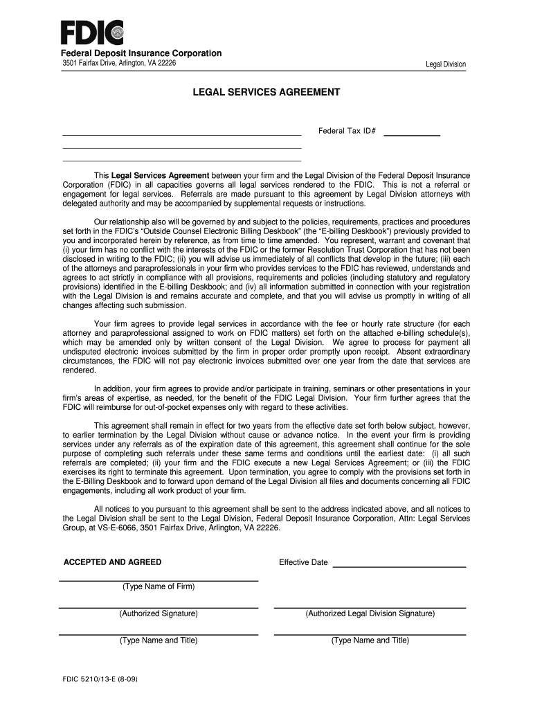 Fillable Online fdic FDIC 521013E Legal Services Agreement 5200 ...