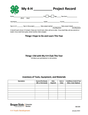 Fillable Online oregon 4h oregonstate My 4-H Project Record ReadytoFilldocx Fax Email Print ...