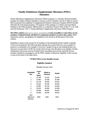Fillable Online Family Subsistence Supplemental Allowance FSSA Summary ...