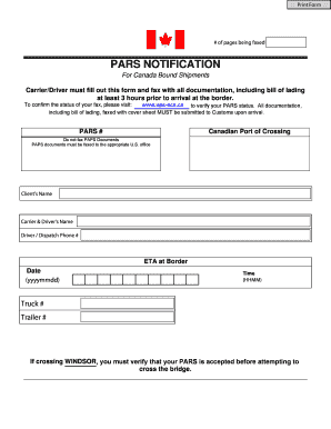 Fillable Online PARS NOTIFICATION Fax Email Print - pdfFiller