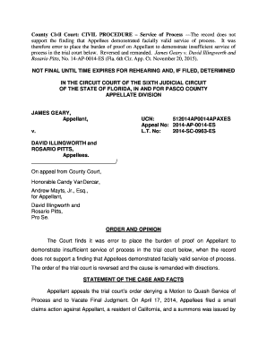 Fillable Online County Civil Court: CIVIL PROCEDURE Service of Process ...