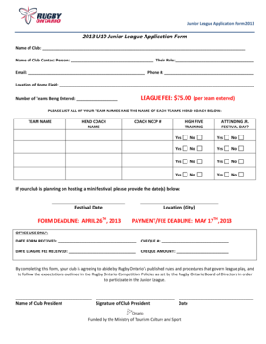Fillable Online B2013b U10 Junior League bApplicationb Form Fax Email ...