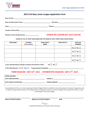 Fillable Online B2013b U14 Boys Junior League bApplicationb Form Fax ...