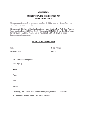Fillable Online wcb ny Appendix C AMERICANS WITH DISABILITIES ACT COMPLAINT FORM Fax Email Print ...