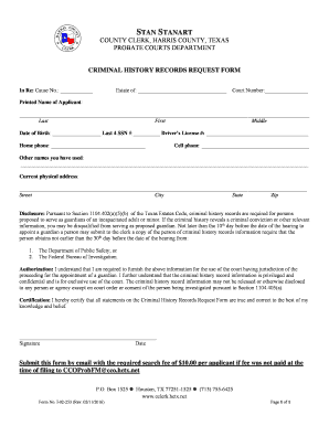 Fillable Online Criminal History Records Request Form Fax Email Print ...