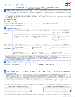 Fillable Online online citibank co NRI DEPOSIT APPLICATION FORM FOR ...
