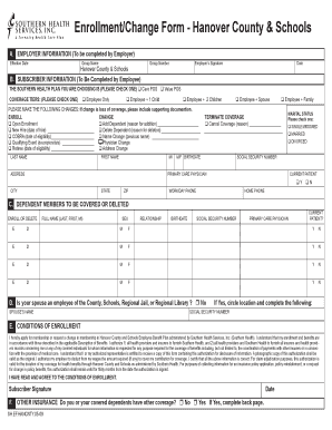 Fillable Online EnrollmentChange Form - Hanover County Schools Fax ...