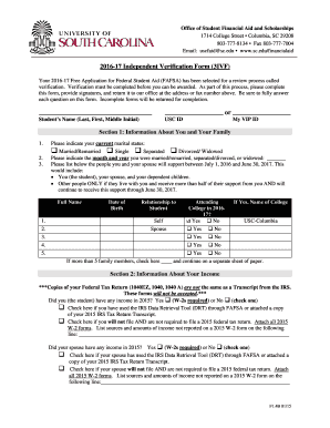 Fillable Online sc Independent Verification Form 16-17(3IVF) Fax Email ...
