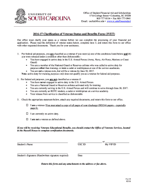 Fillable Online sc 16-17 Clarification of Veteran Status and Benefits ...