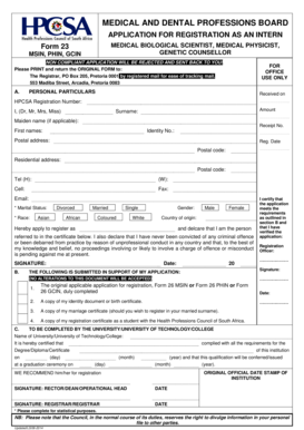 Fillable Online hpcsa co APPLICATION FOR REGISTRATION AS AN INTERN ...