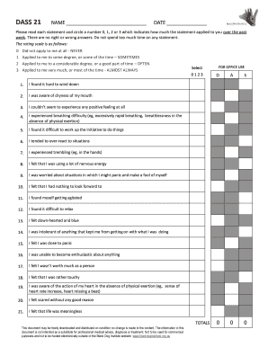 Fillable Online loyola DASS 21 NAME DATE - loyolaedu Fax Email Print ...