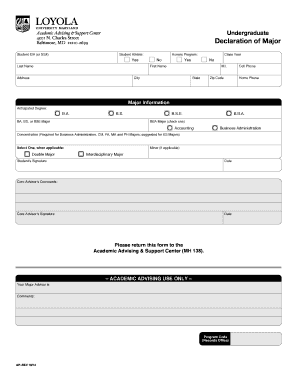 Fillable Online loyola Declaration of Major UG - Loyola University Maryland Fax Email Print ...