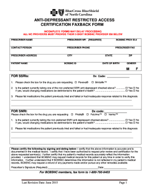 Fillable Online ANTIDEPRESSANT RESTRICTED ACCESS Fax Email Print - pdfFiller
