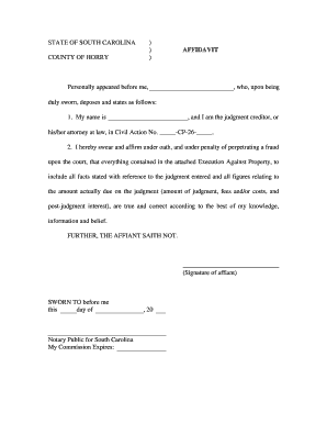 Fillable Online STATE OF SOUTH CAROLINA AFFIDAVIT COUNTY OF HORRY Fax ...