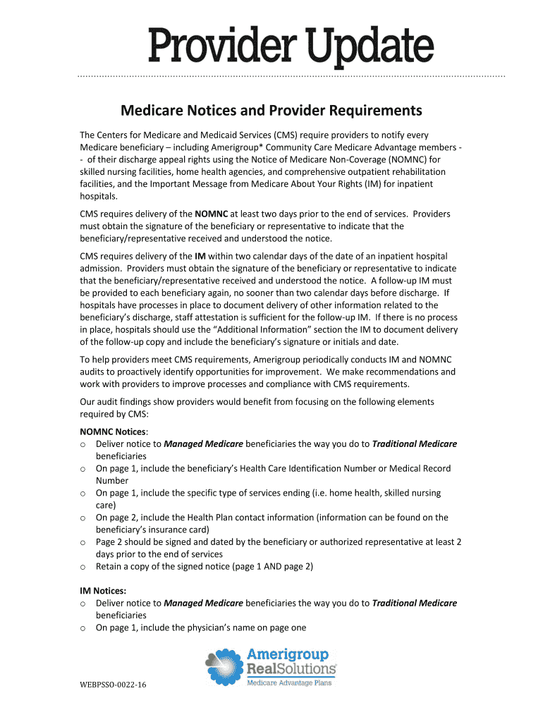 Fillable Online Medicare Notices and Provider Requirements Fax Email ...