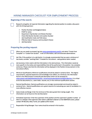 Fillable Online HIRING MANAGER CHECKLIST FOR EMPLOYMENT PROCESS Fax ...