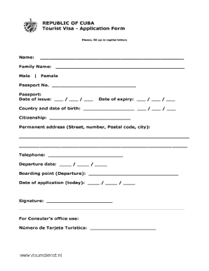 Invulbaar Online REPUBLIC OF CUBA Tourist Visa Application Form Family ...