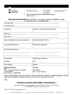 Fillable Online Retailer Application for Lottery - Letter of Good ...