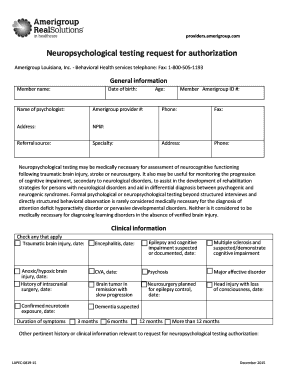 Fillable Online Neuropsychological testing request for authorization ...