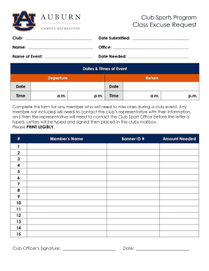 Fillable Online Class Excuse Request - Campus Recreation Fax Email ...