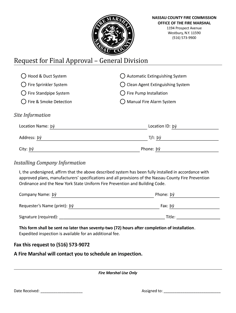 Fillable Online nassaucountyny Request for Final Approval General ...
