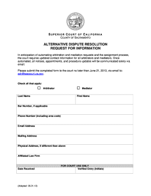 Fillable Online saccourt ca ALTERNATIVE DISPUTE RESOLUTION REQUEST FOR INFORMATION Fax Email ...