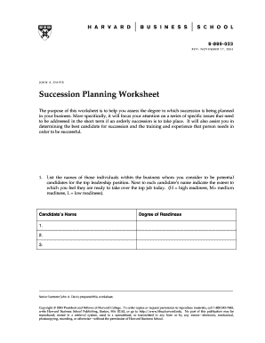 Fillable Online Succession Planning Worksheet Fax Email Print - pdfFiller