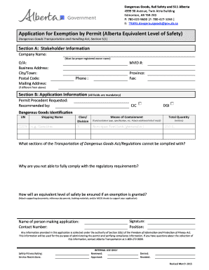 Fillable Online transportation alberta Application for Exemption by ...