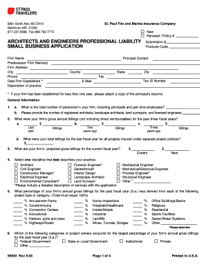 Fillable Online ARCHITECTS AND ENGINEERS PROFESSIONAL LIABILITY SMALL ...