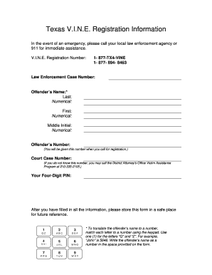 Fillable Online bexar Texas VINE Registration Information Fax Email ...