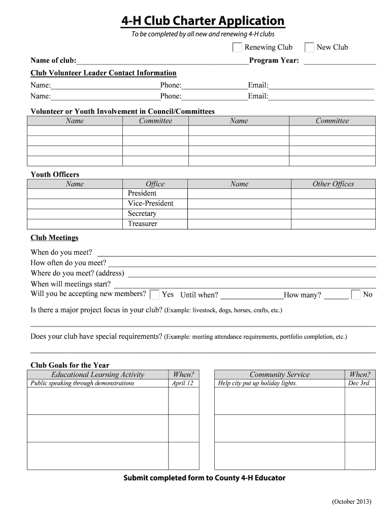 Fillable Online uwyo 4-H Club Charter Application - University of ...