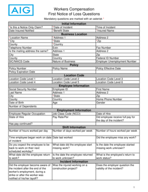 Fillable Online Workers Compensation First Notice of Loss Questions Fax ...