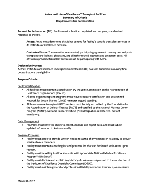 Fillable Online Aetna Institutes of Excellence Transplant Facilities ...
