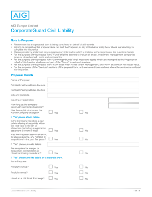 Fillable Online AIG Proposal Form CorporateGuard Civil Liability Fax ...