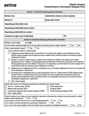 Fillable Online PREA Obesity Surgery Precertification Information Request Form Fax Email Print ...
